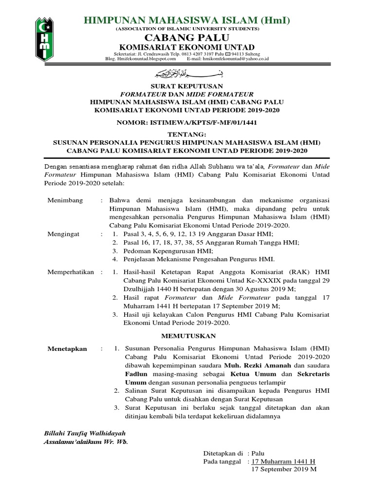 Susunan Pengurus HMI Palu 2019-2020 | PDF | Karier & Perkembangan