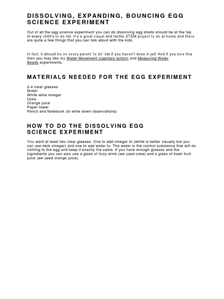 Dissolving, Expanding, Bouncing Egg Science Experiment | PDF | Human ...