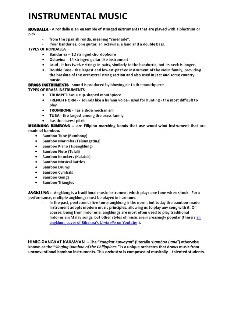 Instrumental Music Handouts | PDF