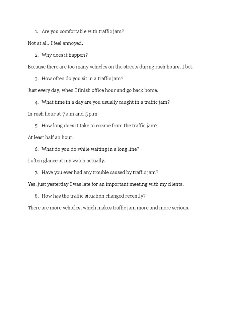 Traffic Jam Conversation | PDF