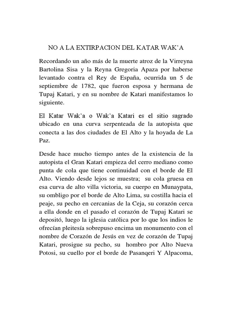 Defensa del Wak’a Katari Sagrado | PDF | Diablo | Patrimonio cultural