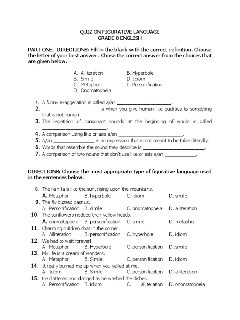 Understanding Figurative Language: A Quiz on Common Literary Devices | PDF