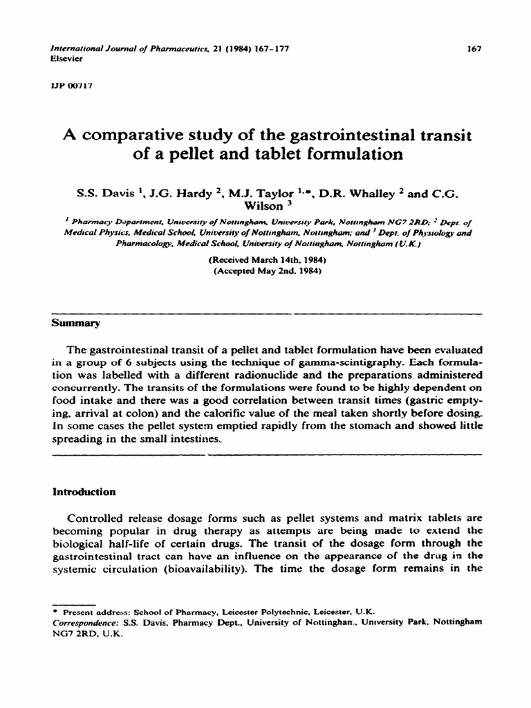 A Comparative Study of The Gastrointestinal of A Pellet and Tablet ...