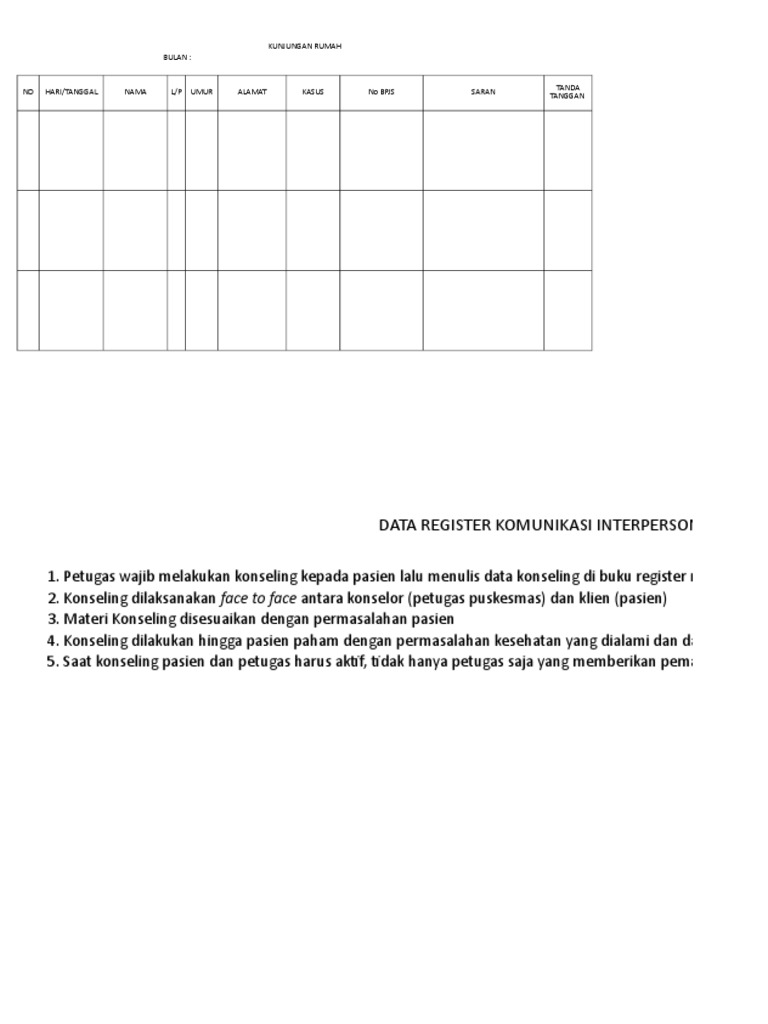 Register Kunjungan Rumah | PDF