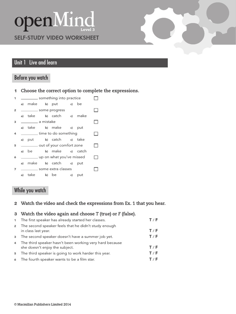 Openmind 3 Unit 1 Video Worksheet PDF | PDF