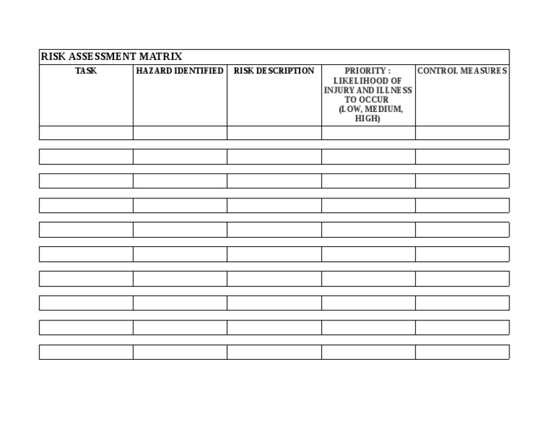 Risk Assessment Matrix: Task Hazard Identified Risk Description | PDF
