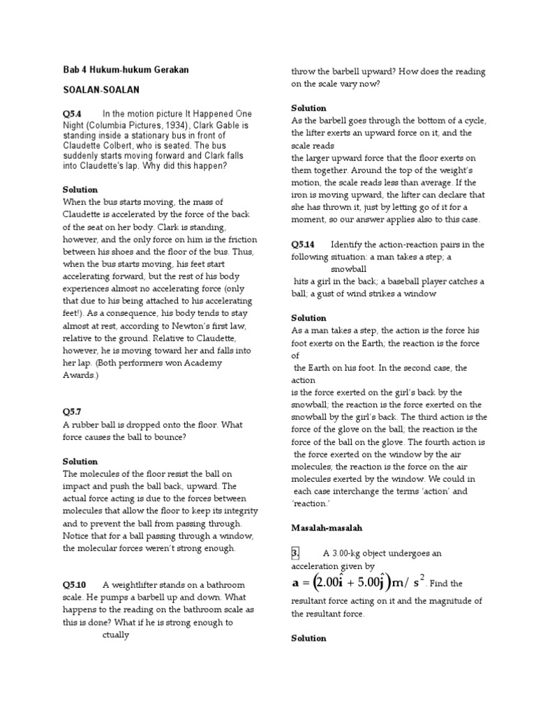 Bab 4 Hukum-Hukum Gerakan Soalan-Soalan Q5.4 Solution: A 2.00 I 5.00 J M/ S | PDF | Force | Weight