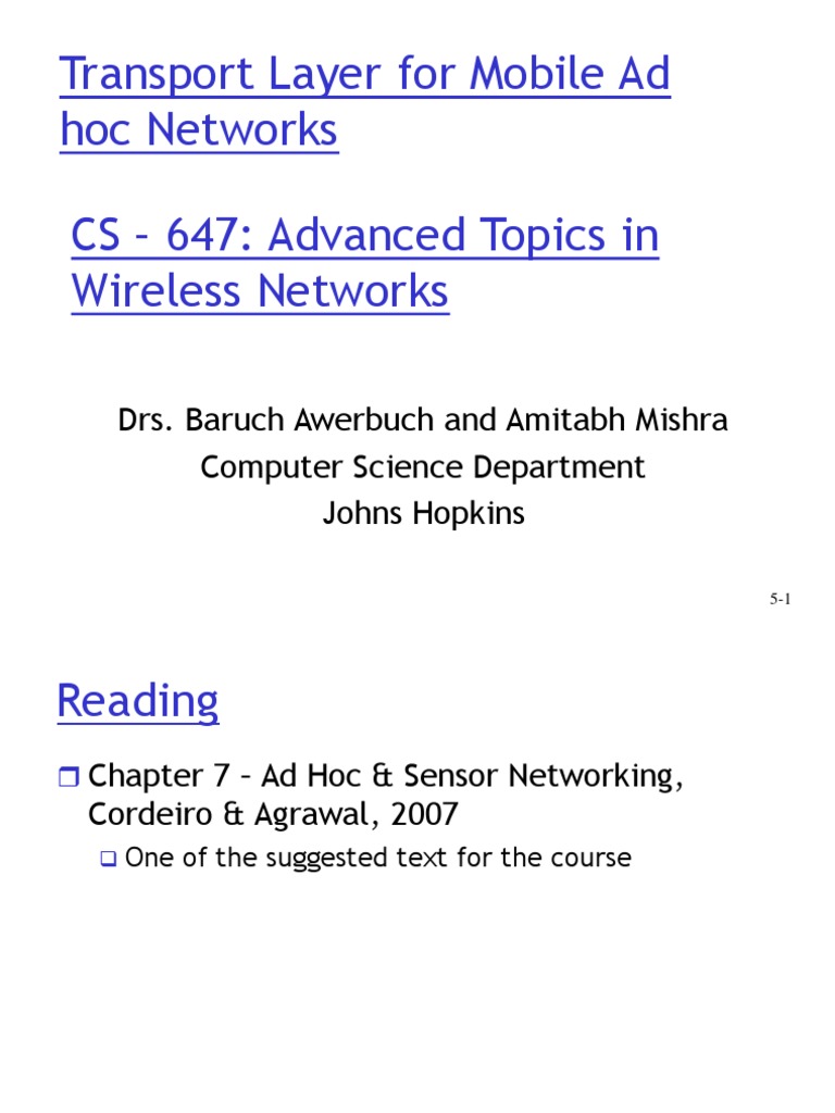 Transport Layer For Mobile Ad Hoc Networks | Download Free PDF ...