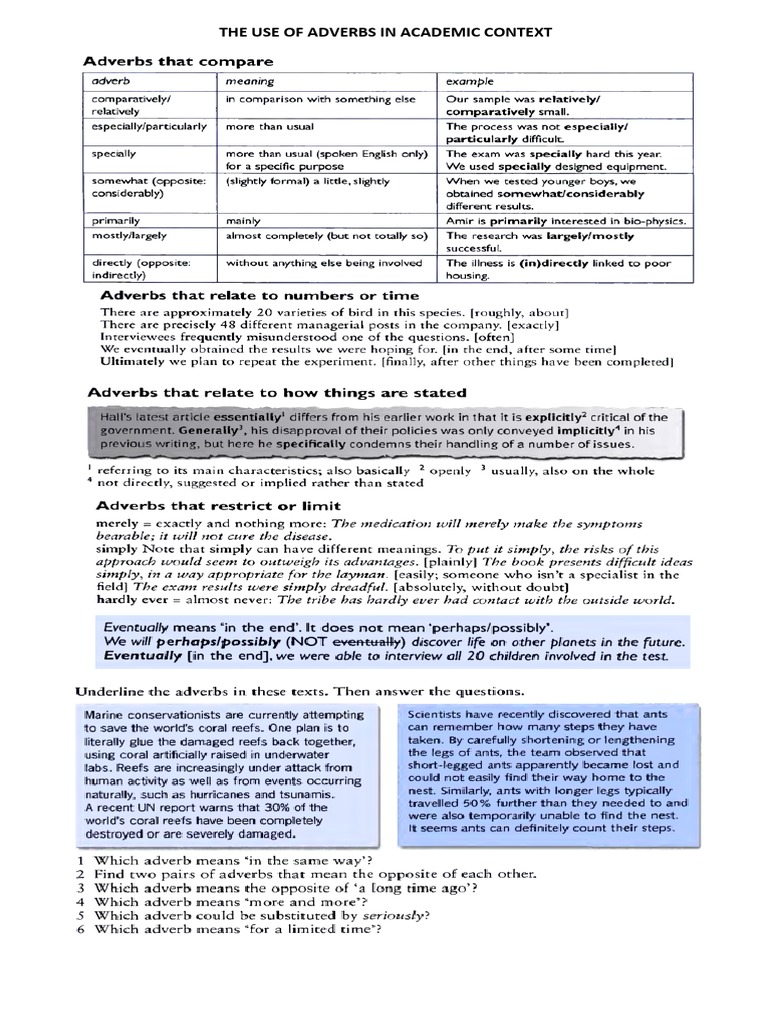 Adverbs in Academic Texts | PDF