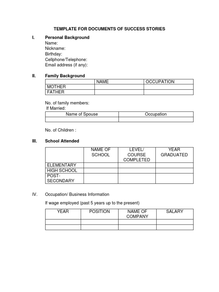 Template For Documents of Success Stories | PDF