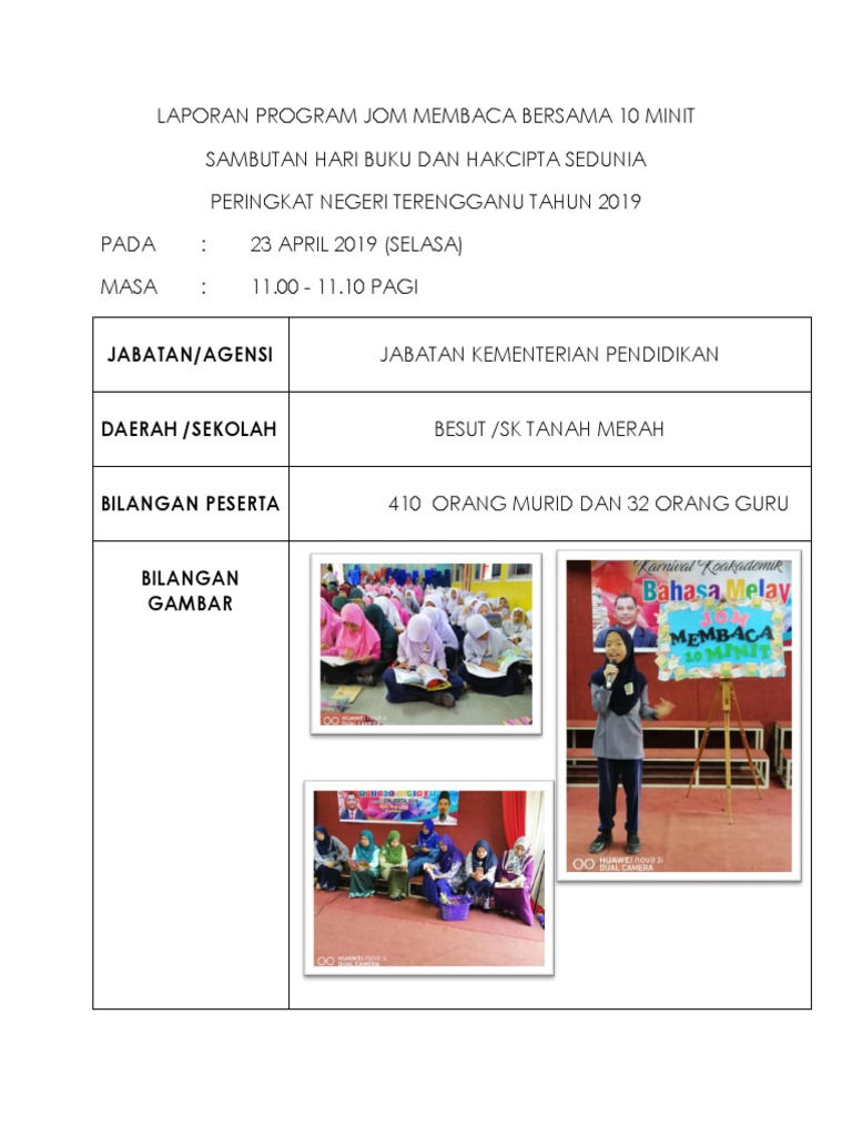 Laporan Program Jom Membaca 10 Minit | PDF