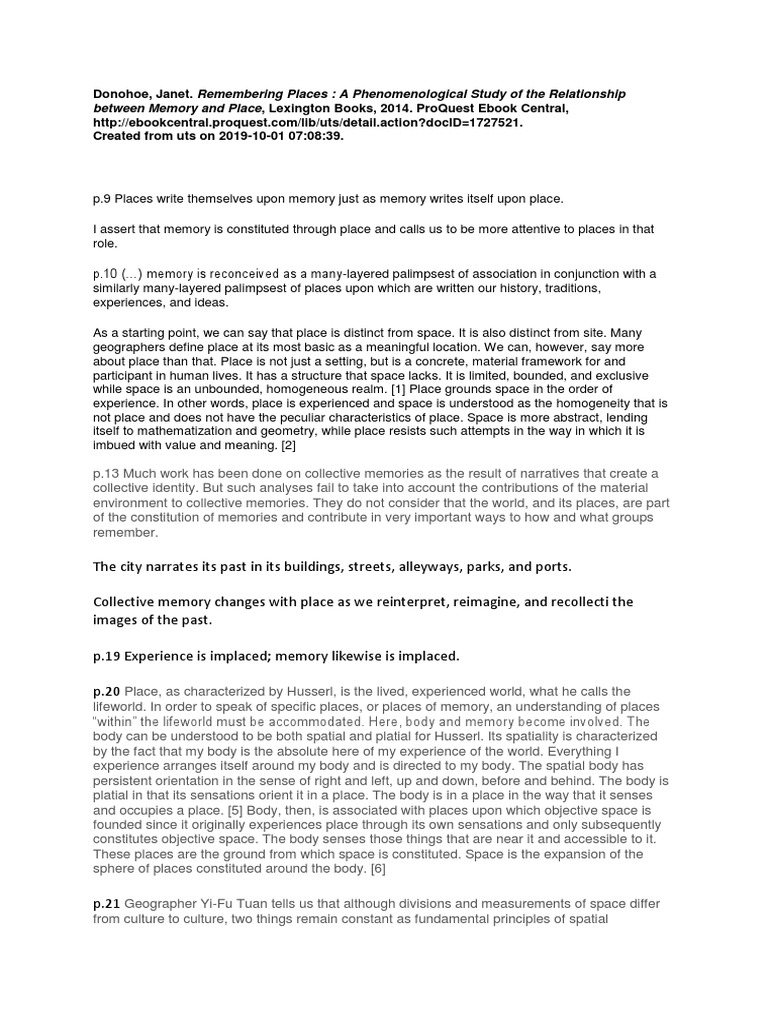 Between Memory and Place, Lexington Books, 2014. Proquest Ebook Central ...