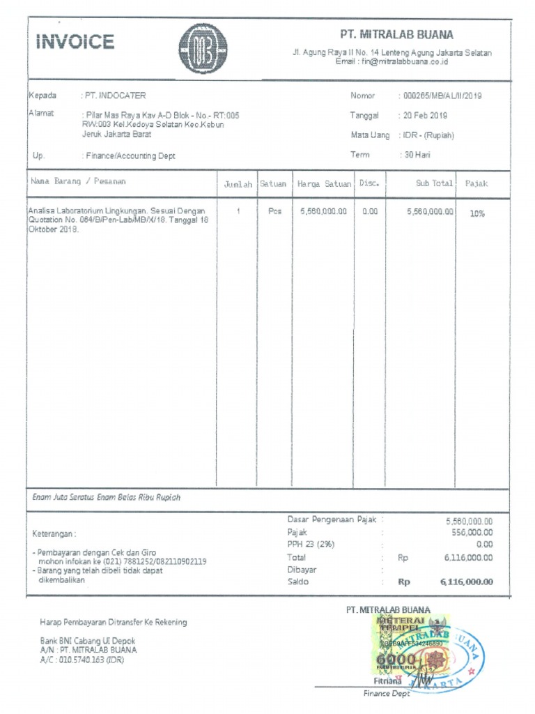 Laporan Hasil Uji Lingkungan Mitralab Buana | PDF