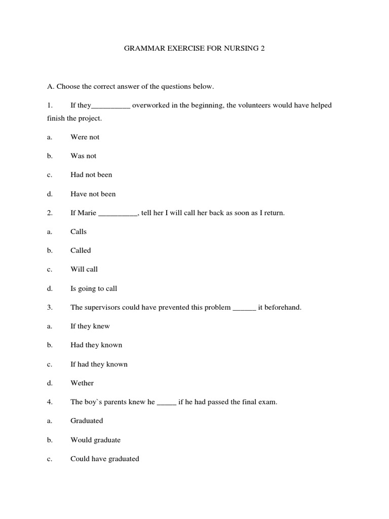 Grammar Exercise For Nursing 2 | PDF | English Language | Syntax