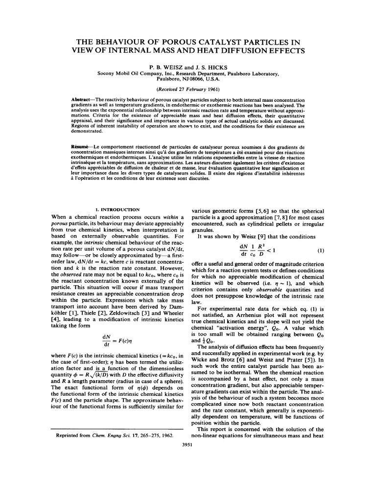 The Behaviour of Porous Catalyst Particles in View of Internal Mass and ...