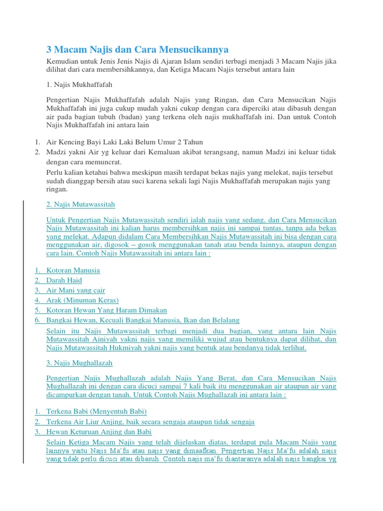 3 Macam Najis Dan Cara Mensucikannya | PDF