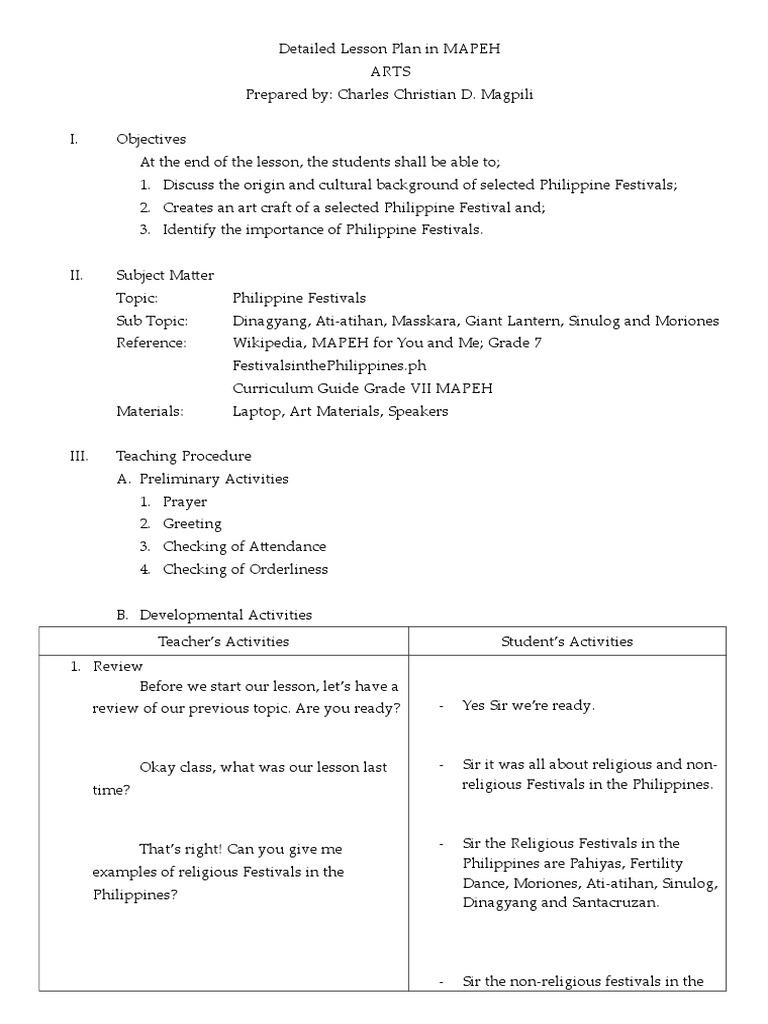 Festival Lesson Plan