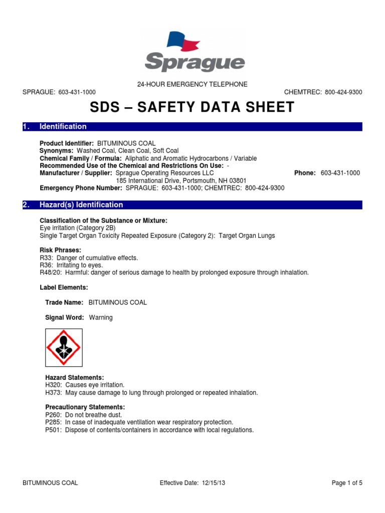 Coal Safety Data Sheet | PDF | Firefighting | Coal