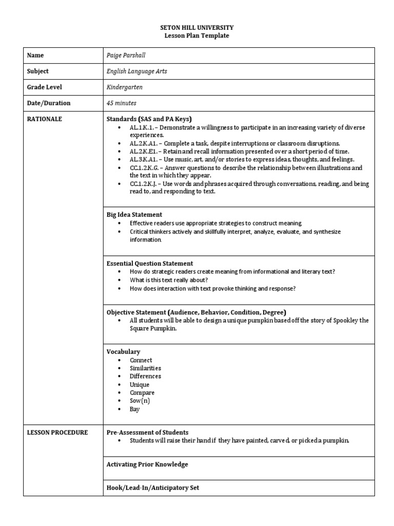 Spookley Pumpkin Lesson Plan | PDF | Question | Critical Thinking