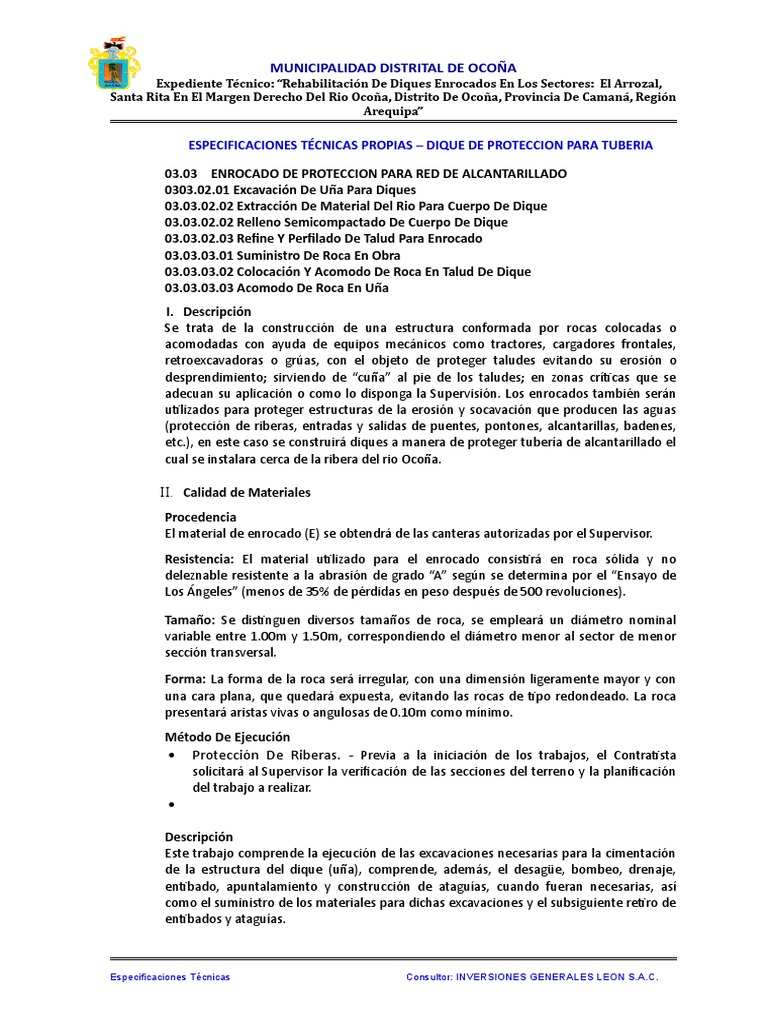 Rehabilitación de Diques en Ocoña | PDF | Dique | Roca (geología)