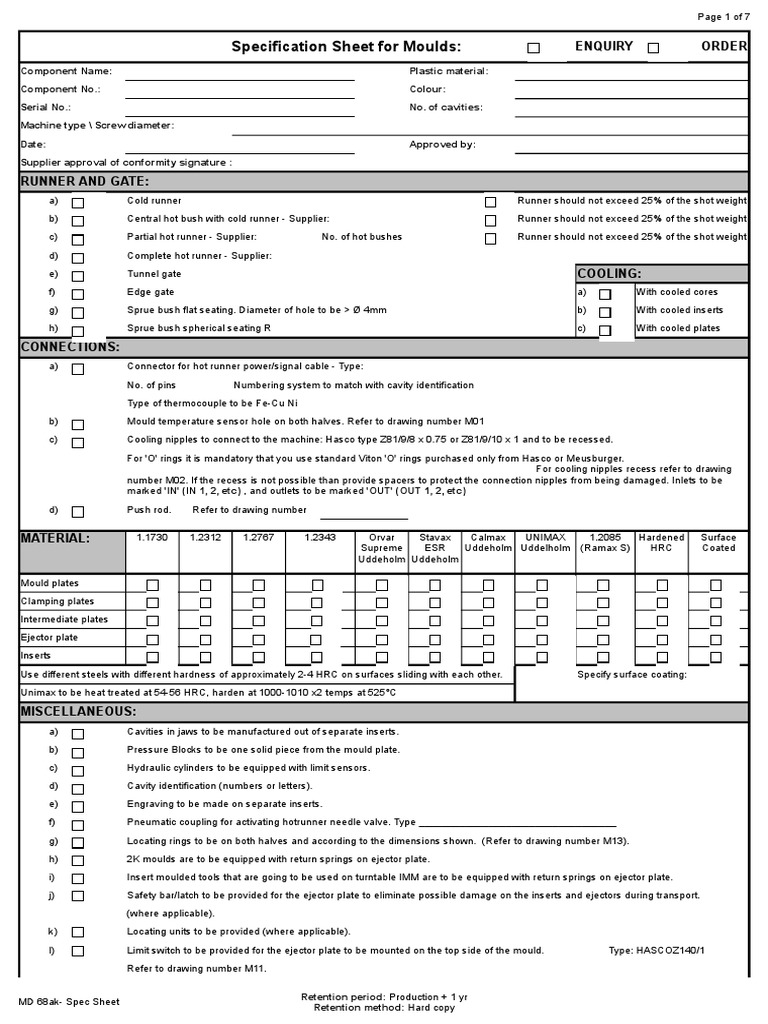 Specification Sheet For Moulds Check List2 | PDF | Computer Aided ...