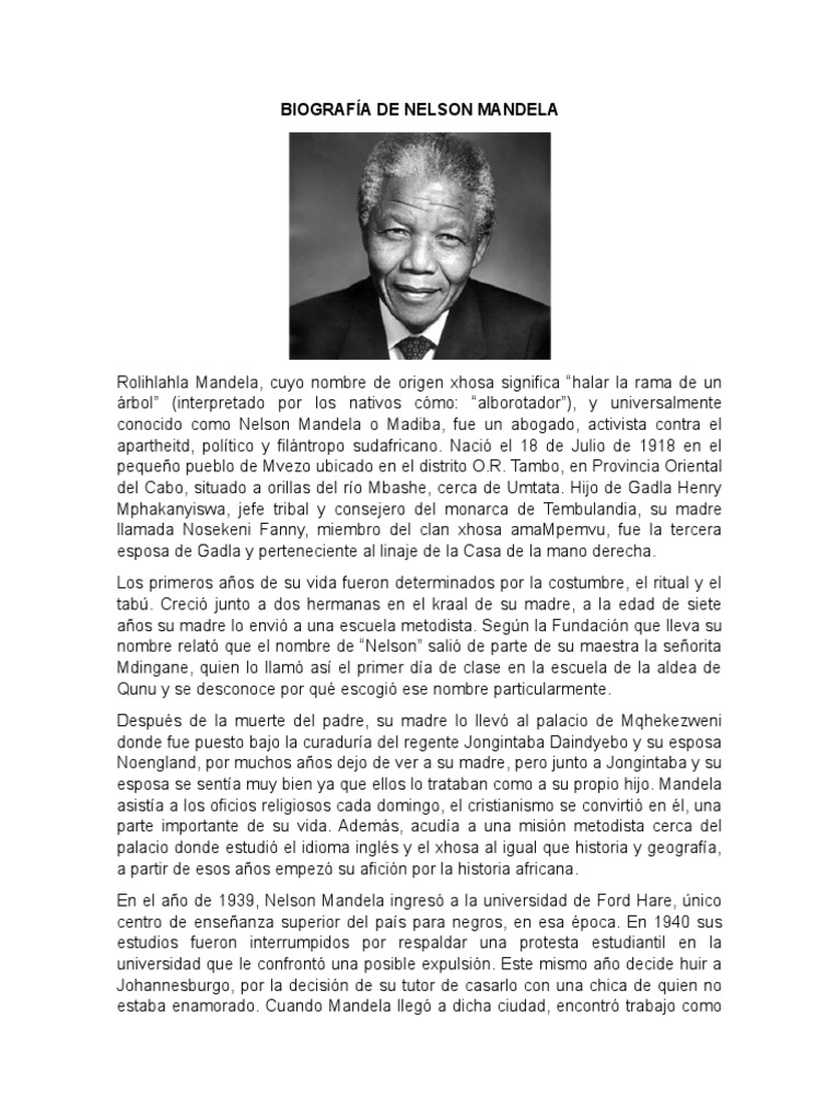 Biografía De Nelson Mandela Pdf Nelson Mandela Sudáfrica
