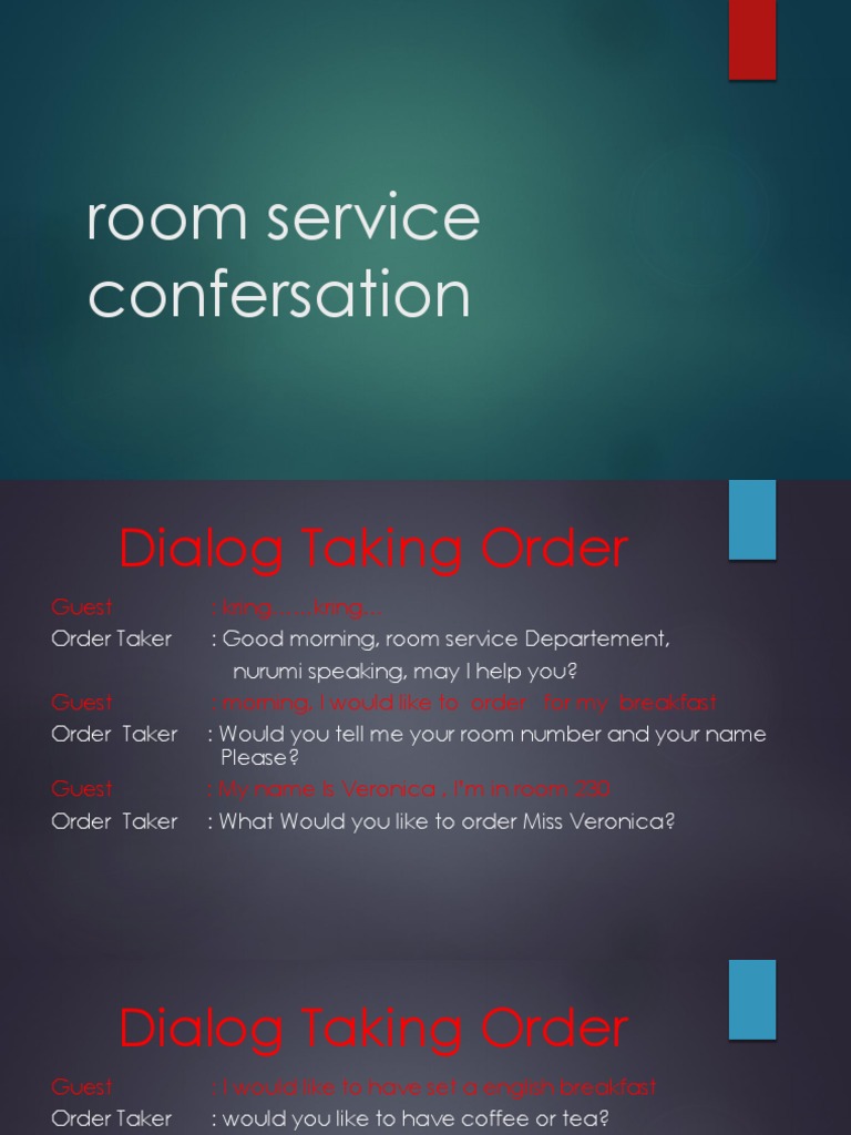 Room Service Order Dialogs | PDF | Cooking, Food & Wine