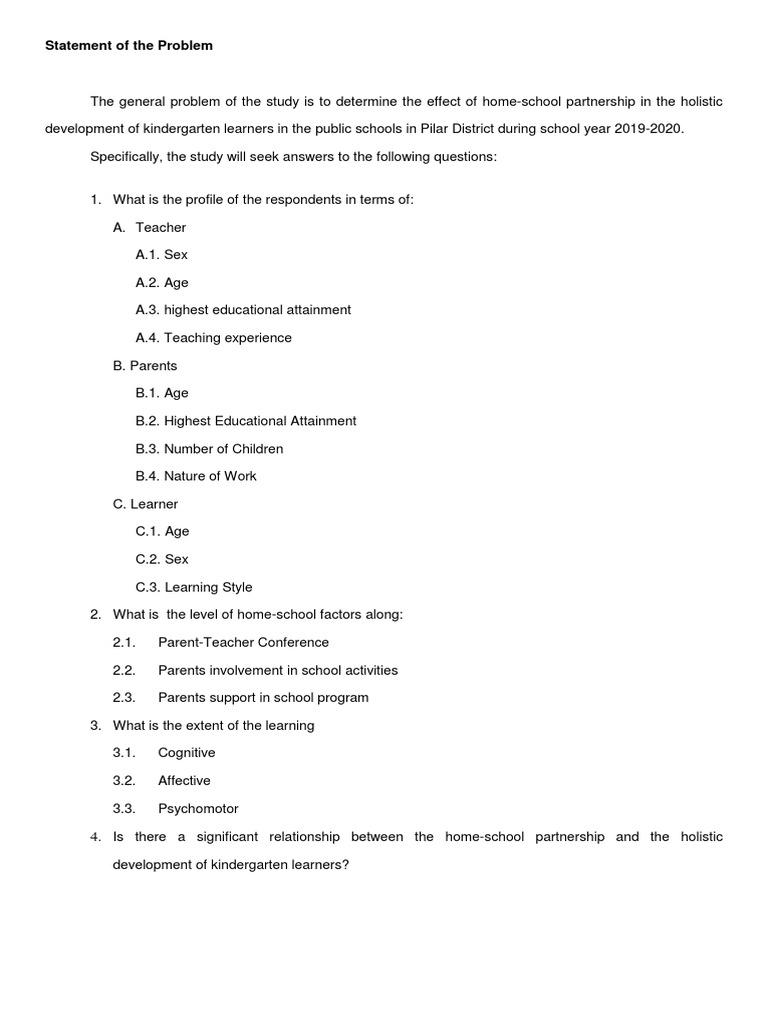 Statement of The Problem | PDF