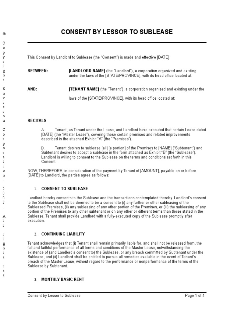 Consent by Lessor To Sublease | PDF | Landlord | Lease