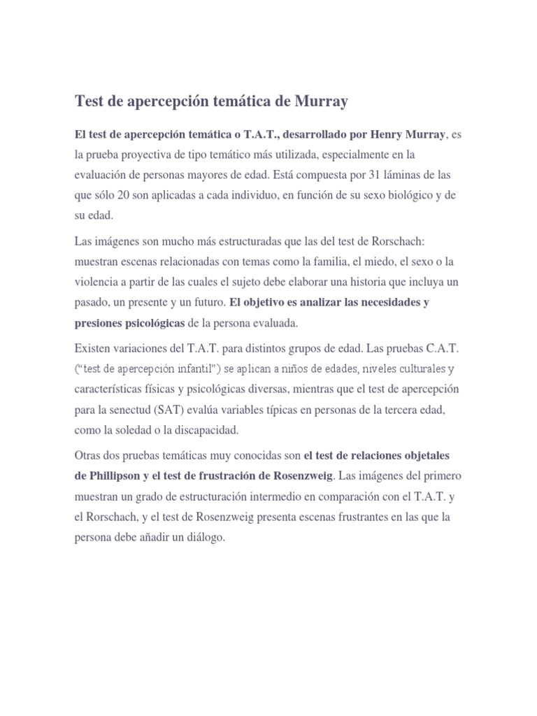 El test de apercepción temática (T.A.T.): una prueba proyectiva para ...