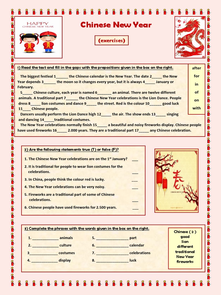 Chinese New Year Grammar Drills Reading Comprehension Exercises War ...