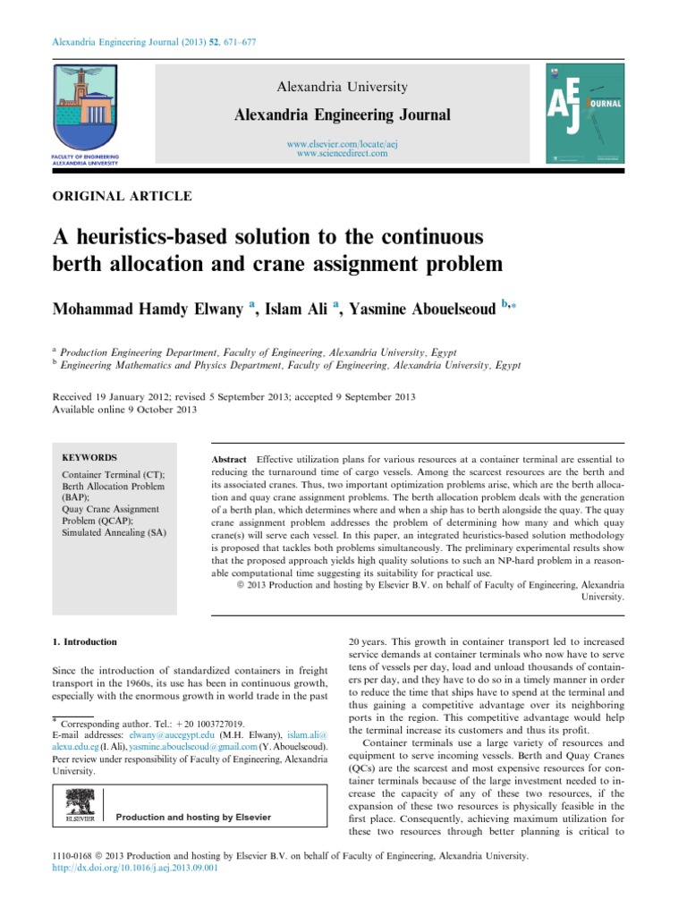 A Heuristics-Based Solution To The Continuous Berth Allocation and ...