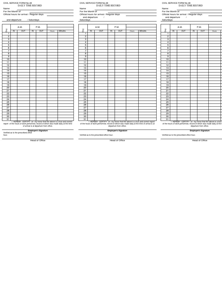 Hours Hours Hours: Employee's Signature Employee's Signature Employee's ...