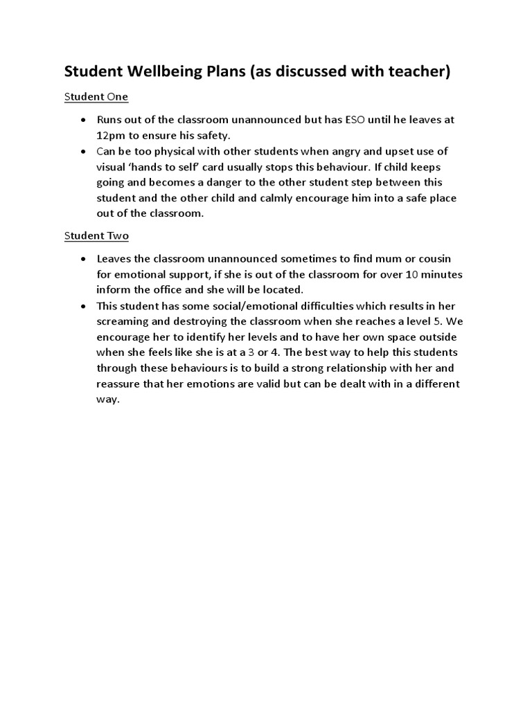 Student Wellbeing Plans | PDF