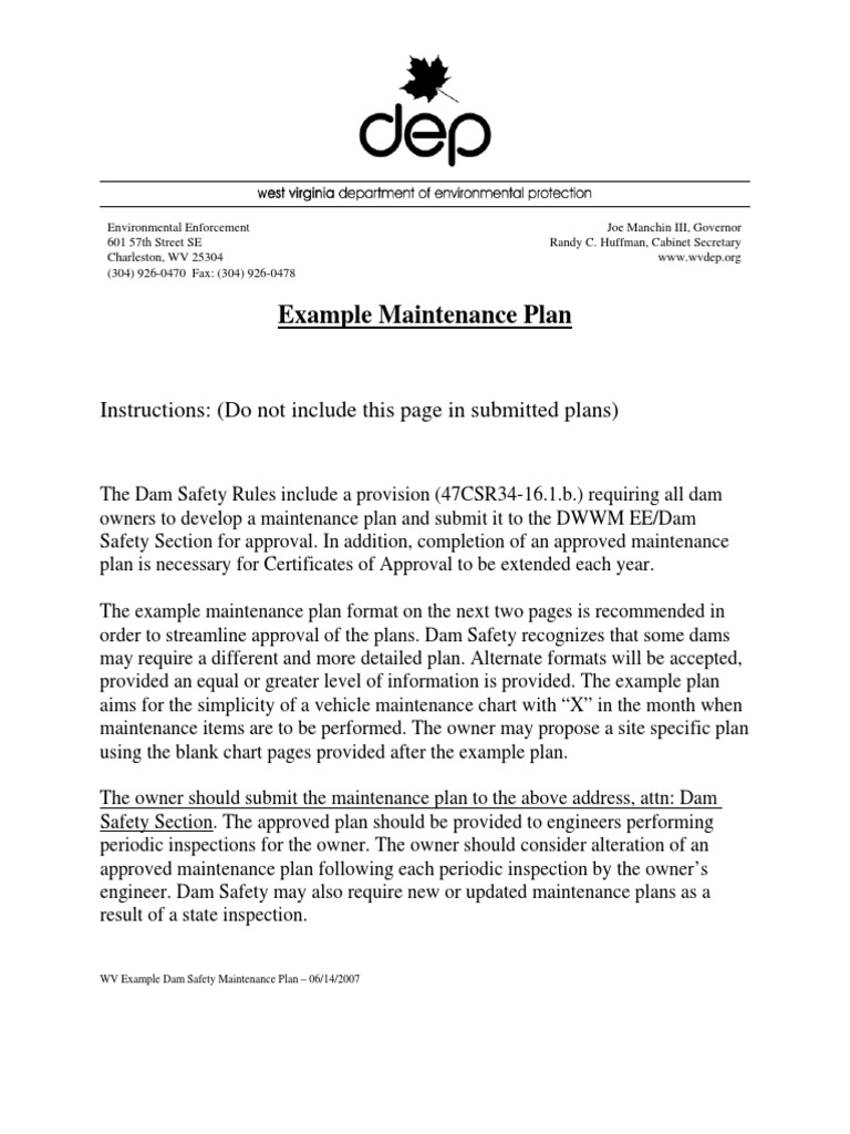 Maintenance Plan Example PDF | PDF | Spillway | Civil Engineering