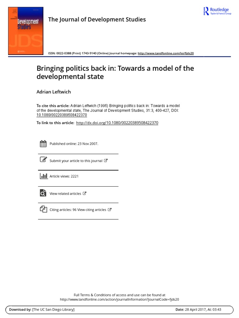 Bringing Politics Back In: Towards A Model of The Developmental State ...