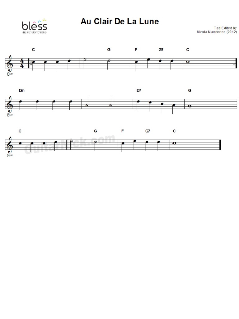 Au Clair de La Lune-Guitar | PDF