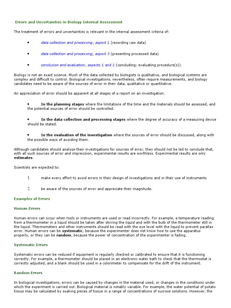 Biology IA: Managing Errors & Uncertainties | PDF | Observational Error | Significant Figures