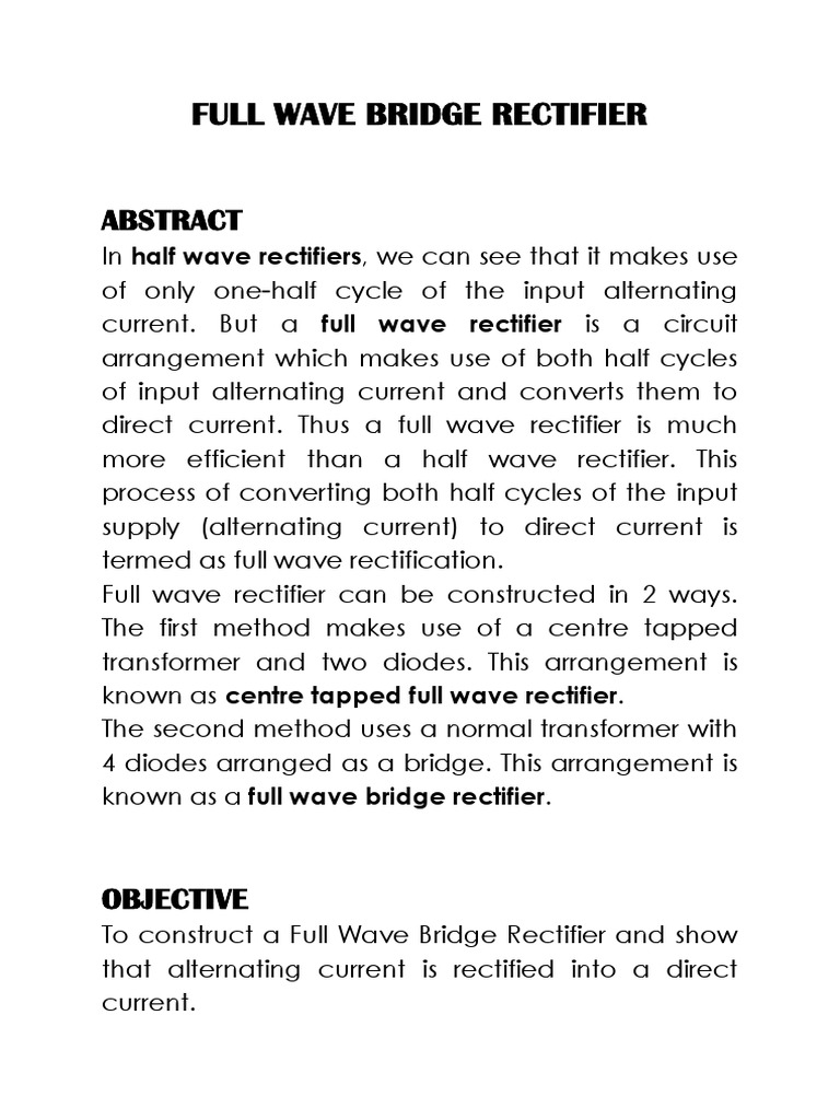 Full Wave Bridge Rectifier | PDF | Rectifier | Direct Current