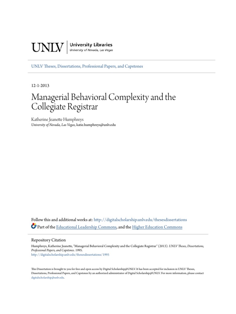 Managerial Behavioral Complexity and The Collegiate Registrar | PDF ...