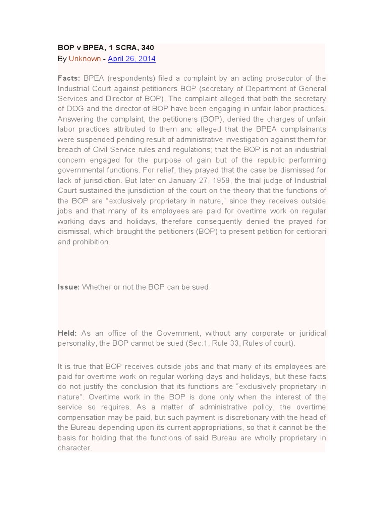 22 BOP V BPEA | PDF | Unfair Labor Practice | Lawsuit