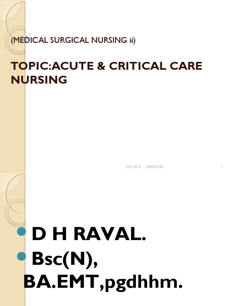 Acute and Critical Care Nursing Overview | PDF | Intensive Care Unit ...