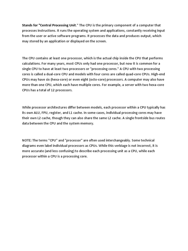 Understanding Central Processing Units | PDF | Art | Technology ...