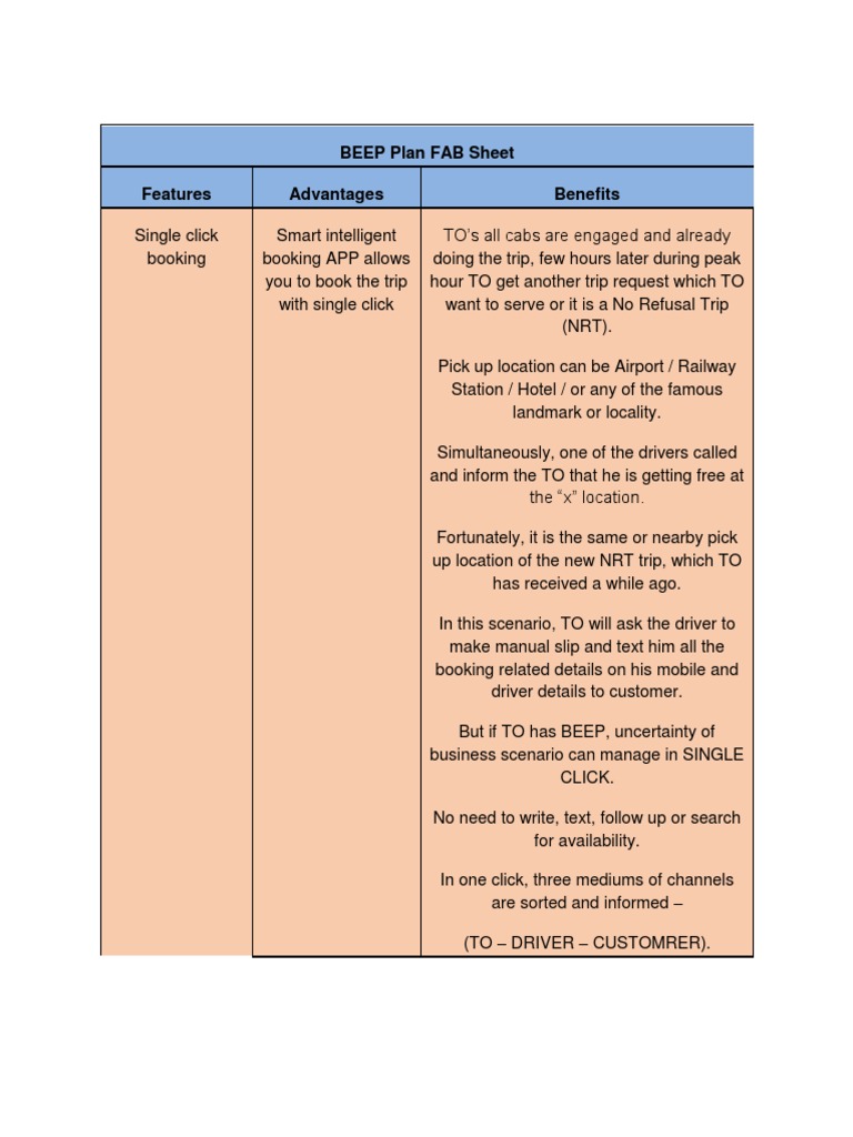 BEEP Plan FAB Sheet | PDF | Service Industries | Business