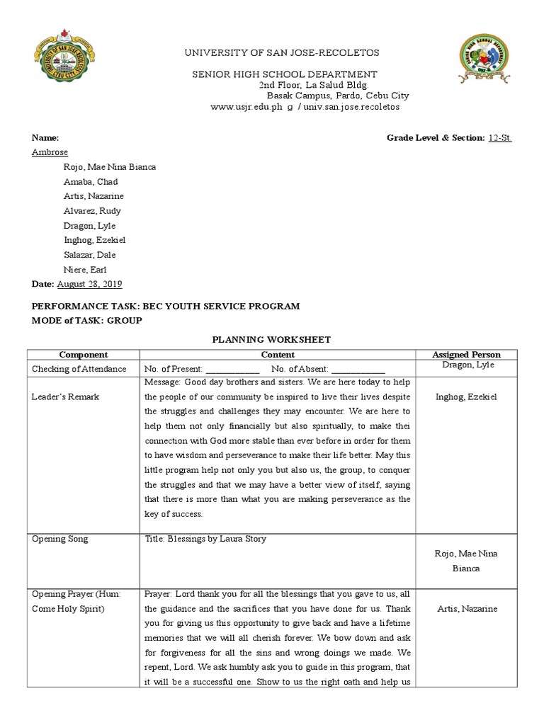 Planning Worksheet | PDF | Worship | Religious Belief And Doctrine