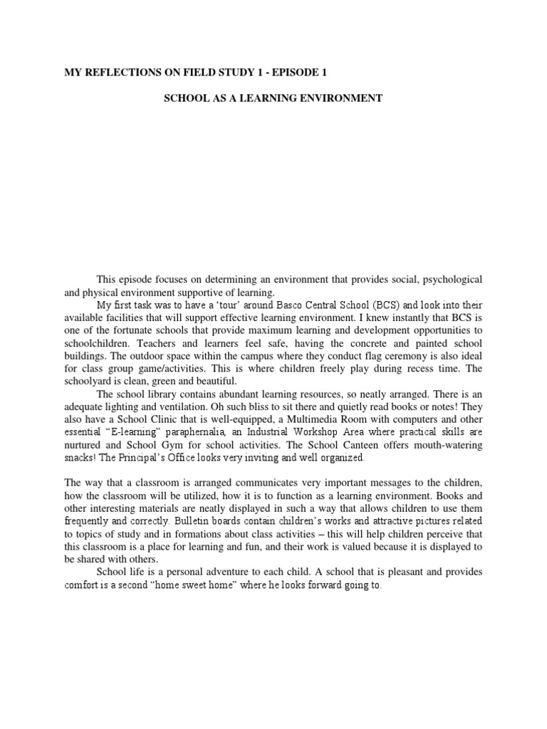 My Reflections On Field Study 1 | PDF | Classroom Management | Learning