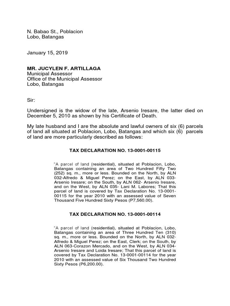 Mr. Jucylen F. Artillaga: TAX DECLARATION NO. 13-0001-00115 | Download ...