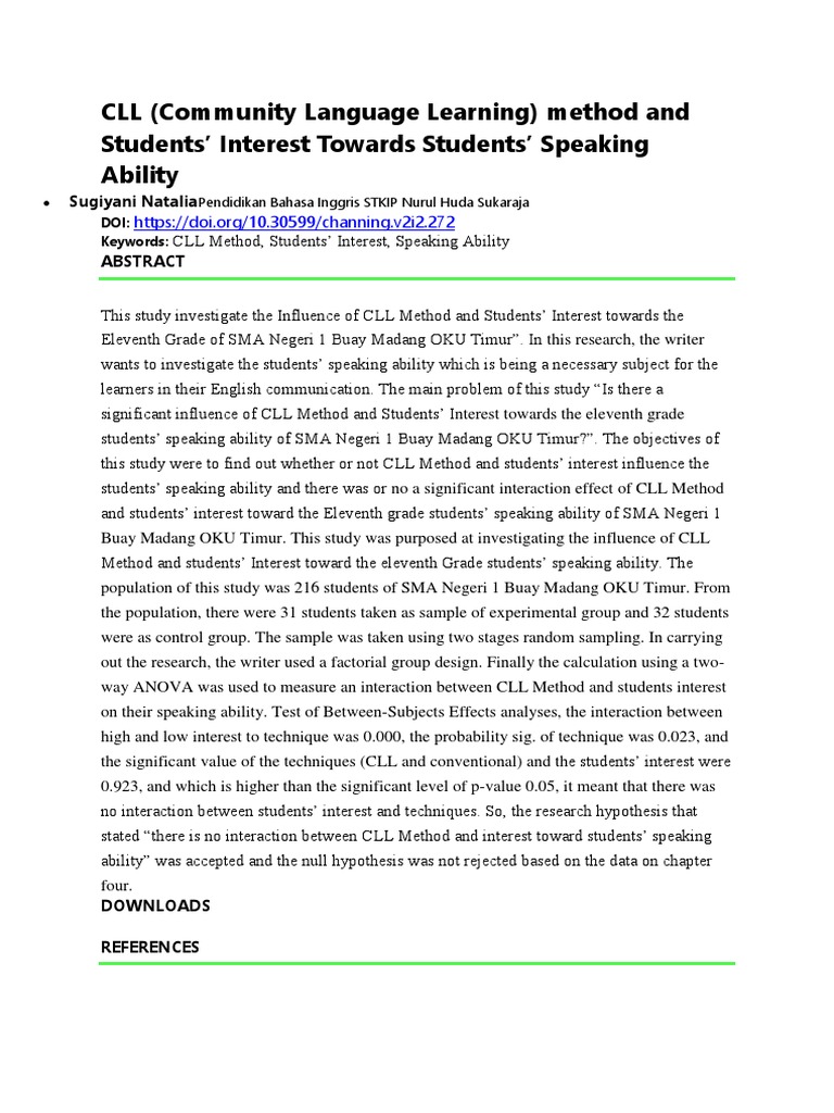 CLL (Community Language Learning) Method and Students' Interest Towards ...