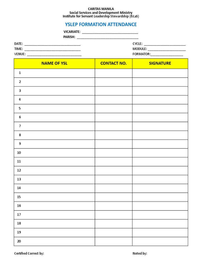 YSLEP Formation Attendance Record | PDF