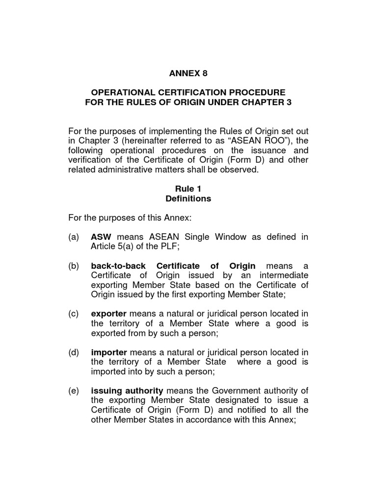 ATIGA Annex 8 OCP Amended To Accomodate e Form D | PDF | Invoice ...